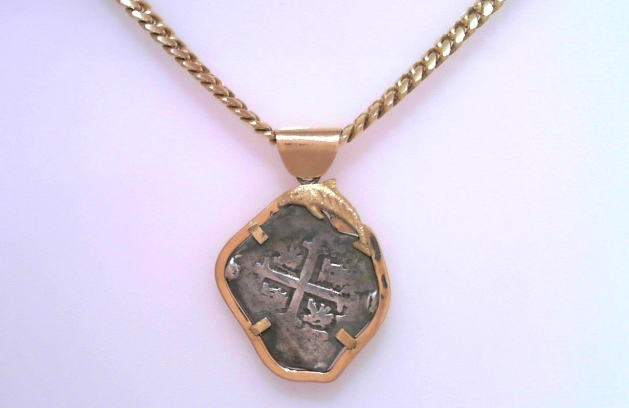 original Mel Fisher 4 Reales Atocha shipwreck coin necklace Chain: 14ky ...