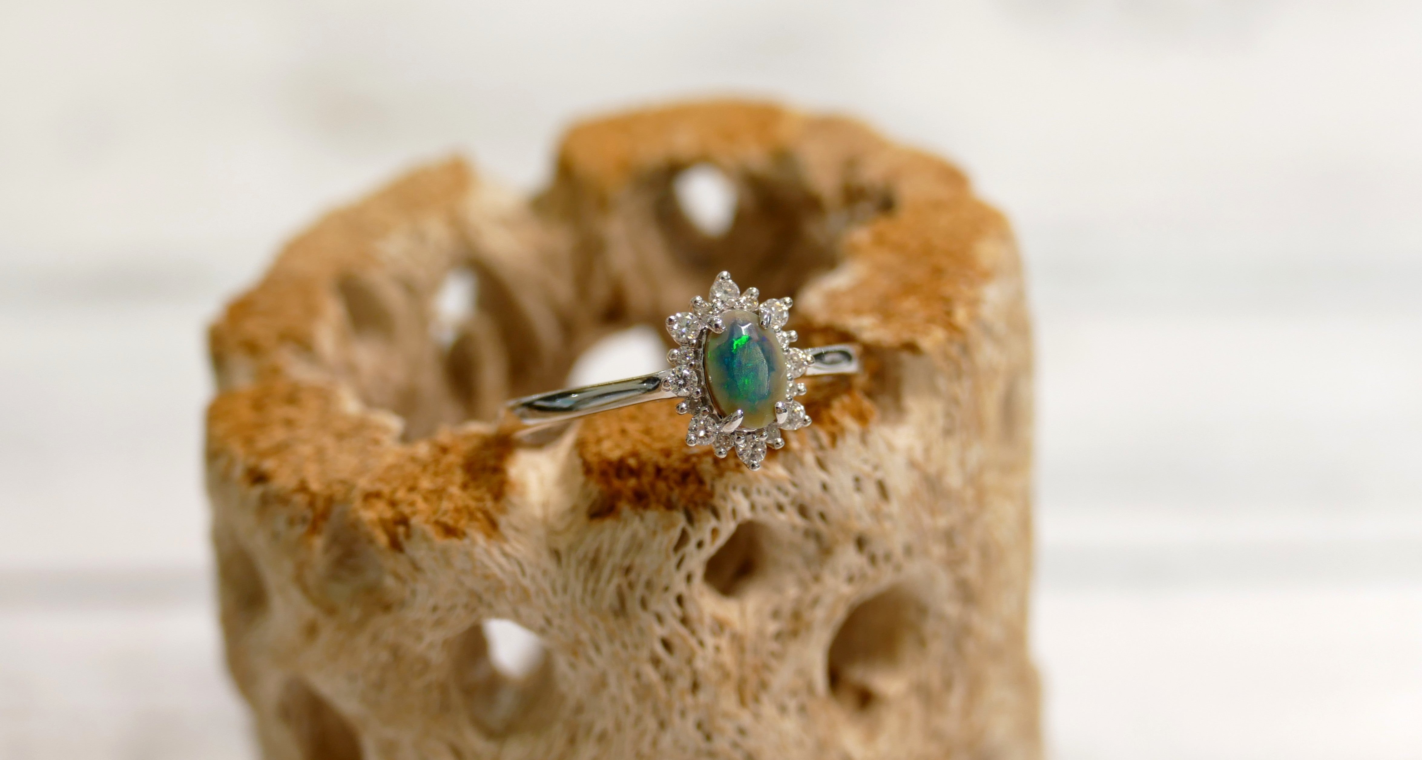 14k White Gold Green Opal & Diamonds Ring (Size 6.5) – oceancityjewelers